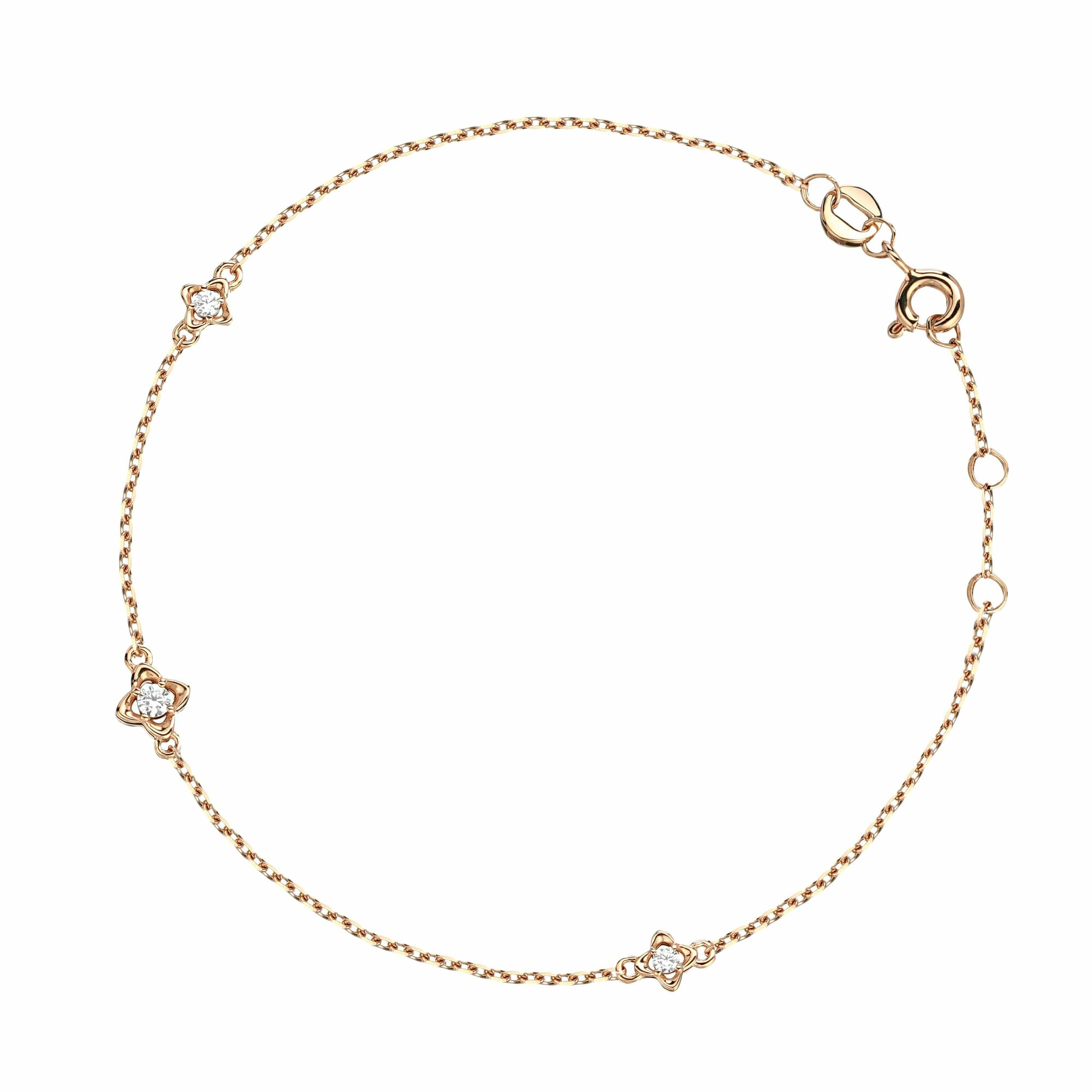 Браслет, желтое золото, 585 проба, фианит