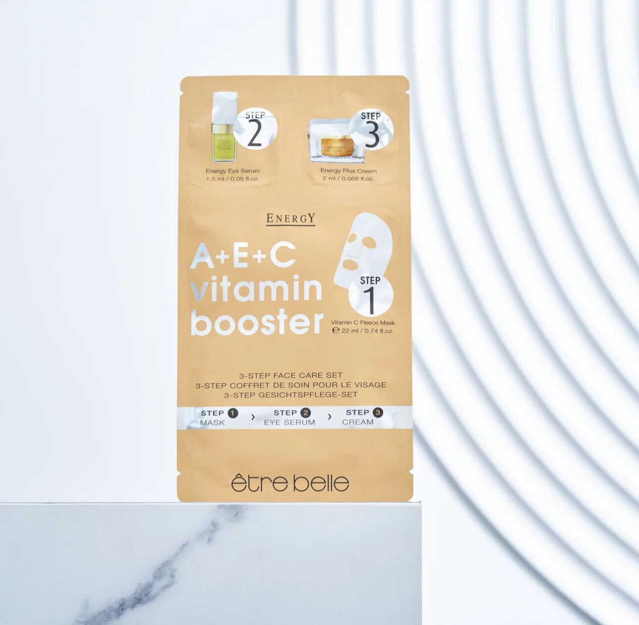 Etre Belle Energy 3-Step Fleece Mask/ 3-х шаговая тканевая маска для лица "Энергия Витаминов"/ Маска/ Сыворотка для глаз/ Крем для лица