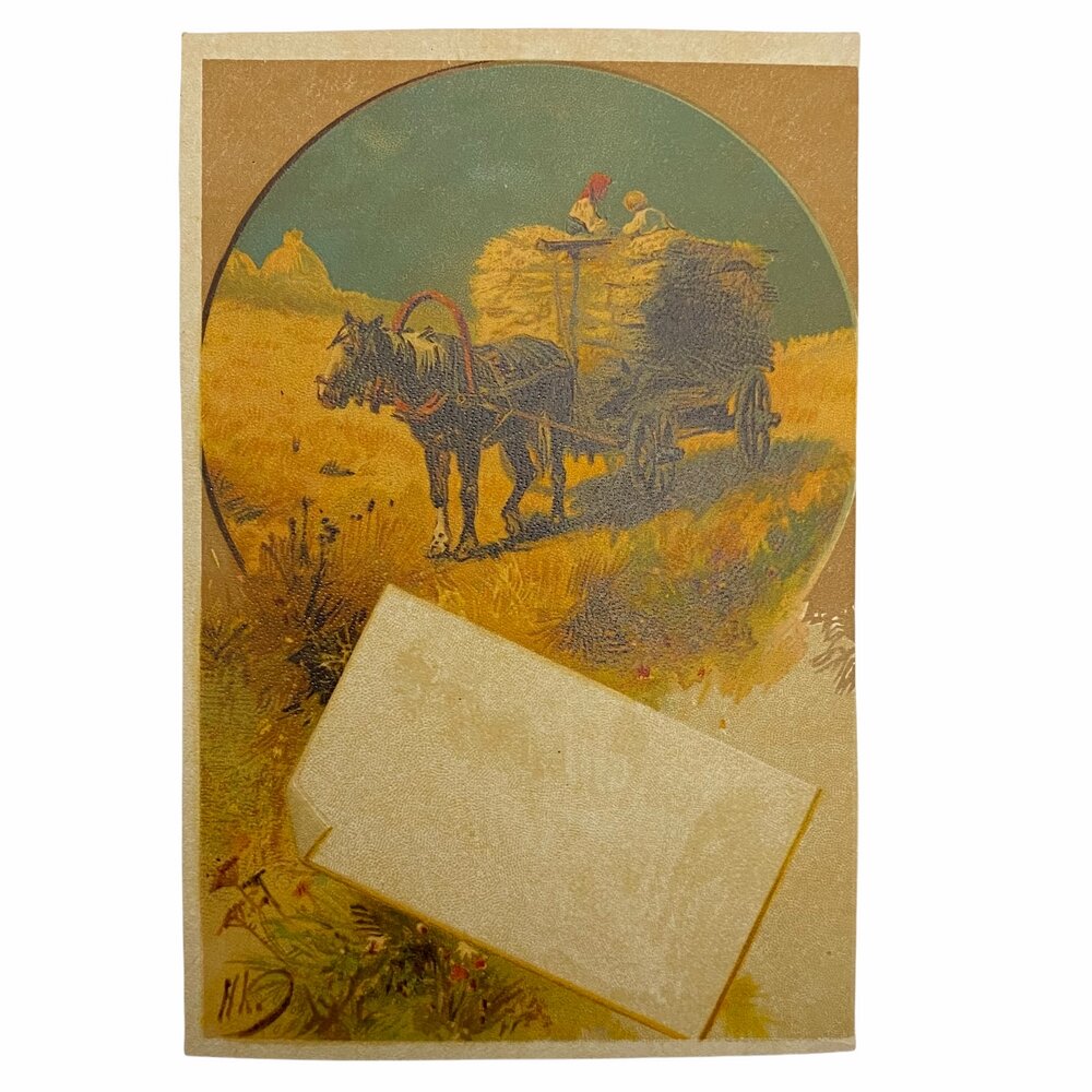 Почтовая открытка Н. Н. Каразин "Лошадь с сеном" 1874-1879 гг. Российская Империя
