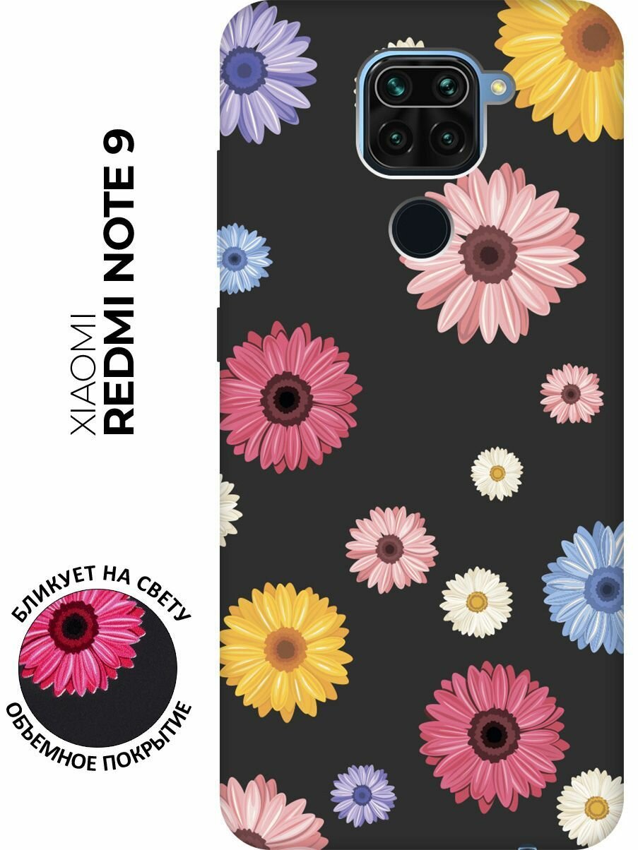 Матовый чехол Gerberas для Xiaomi Redmi Note 9 / Сяоми Редми Ноут 9 с 3D эффектом черный