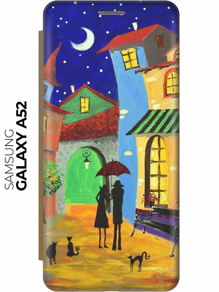 Чехол-книжка Разноцветный город на Samsung Galaxy A52 / Самсунг А52 золотой