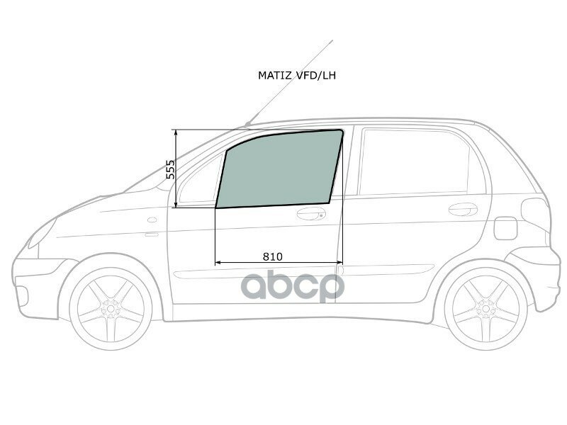 Стекло боковое опускное (Спереди/ Слева/ Цвет зеленый) Chevrolet Matiz 04-05 / Daewoo Matiz 97-15 XYG арт. MATIZ VFD/LH