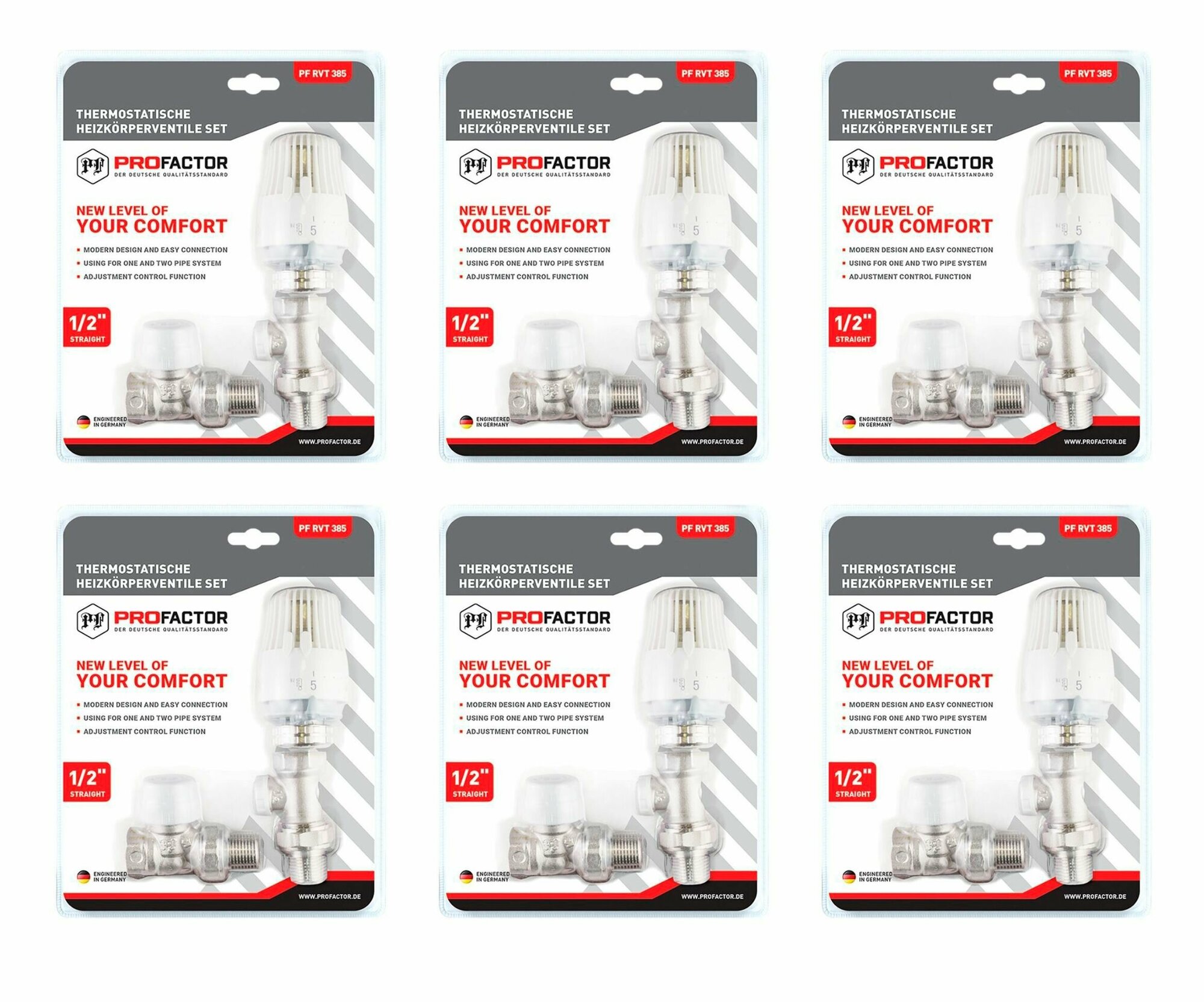 Комплект термостатический для радиатора, 1/2", прямой, ProFactor, PF RVT 385 (комплект 6 штук)