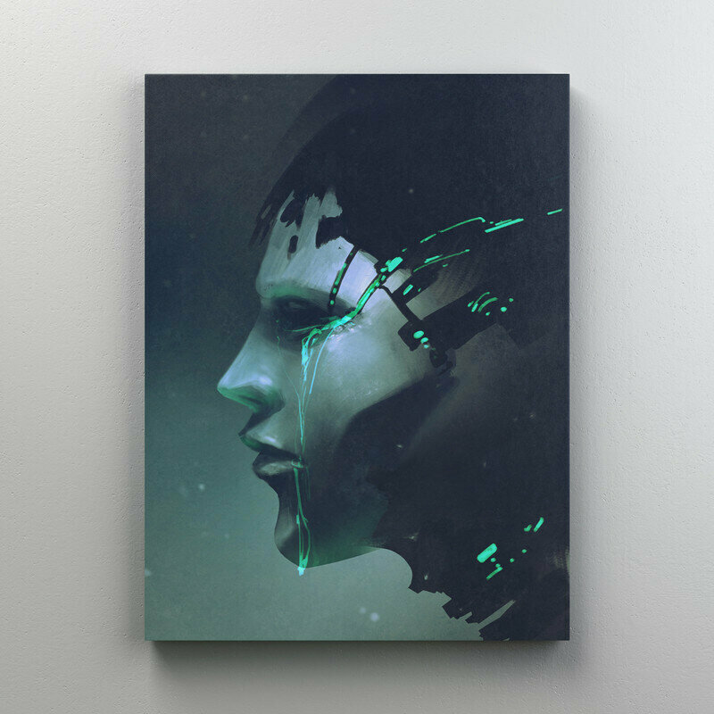 Интерьерная картина на холсте "Вид сбоку плачущего робота" размер 22x30 см