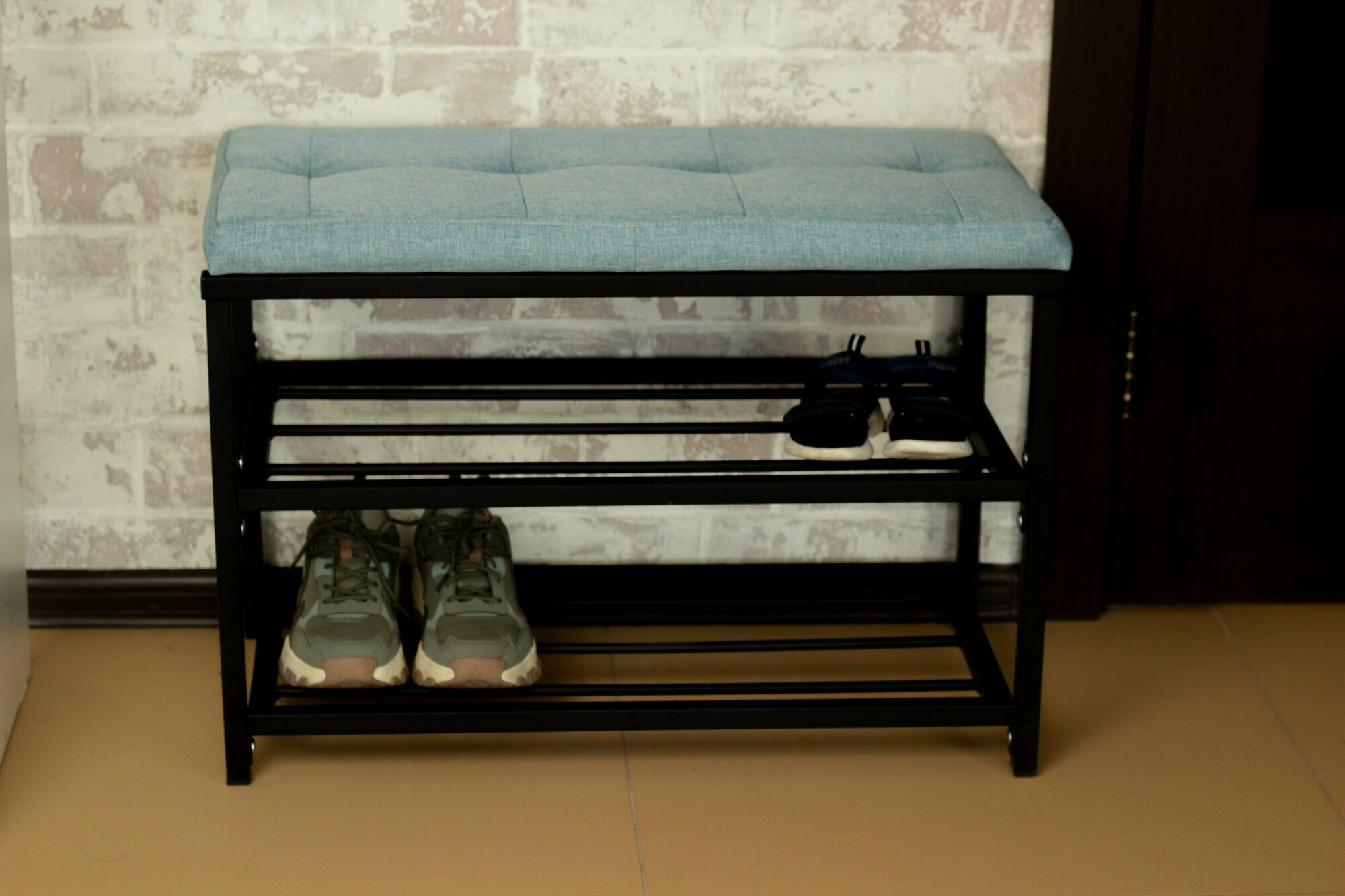 Банкетка обувница для прихожей с сиденьем металлическая, подставка под обувь, этажерка для обуви