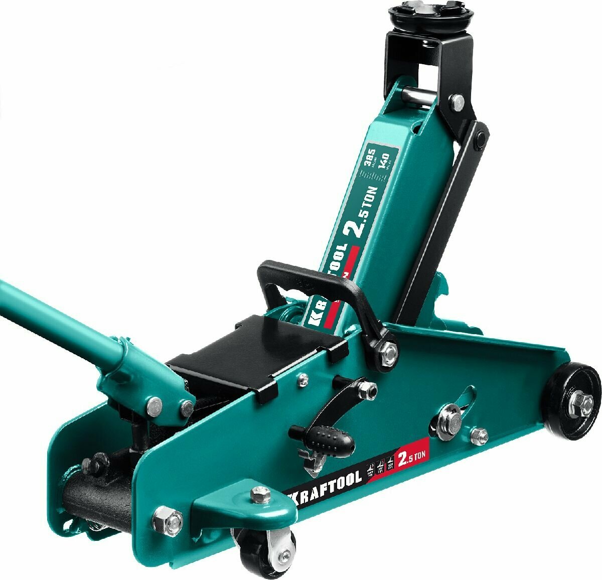 Подкатной домкрат KRAFTOOL 2 5т 140-385мм с увеличенным подъемом и фиксатором Safety pin грузоподъемность 2 5т