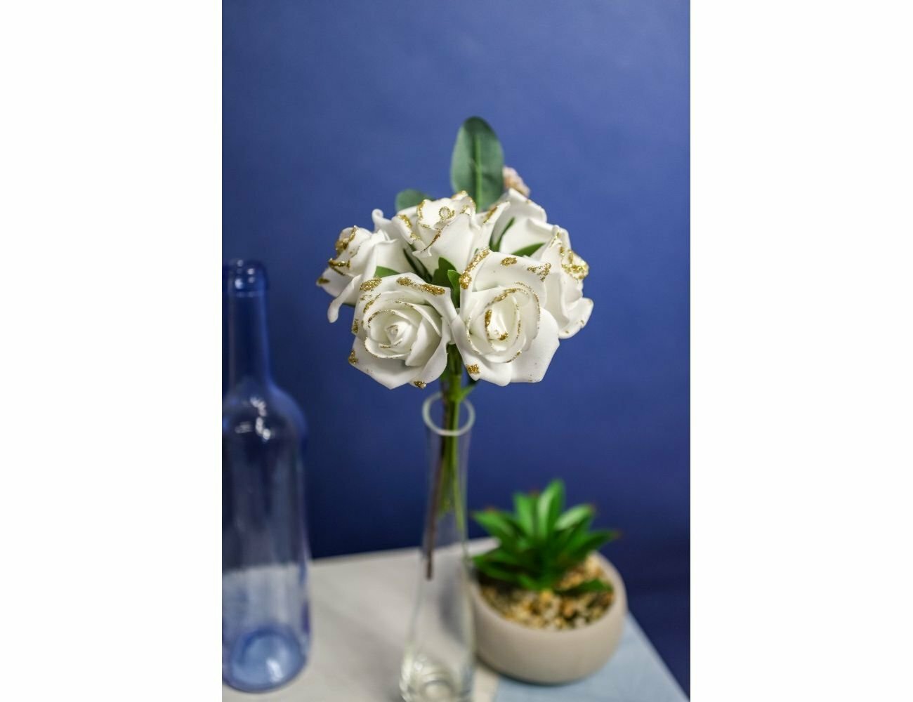 Искусственные розы для декора Флористический шарм, белые с золотым, 6х18 см, 7 шт, 4 SEASONS 31153