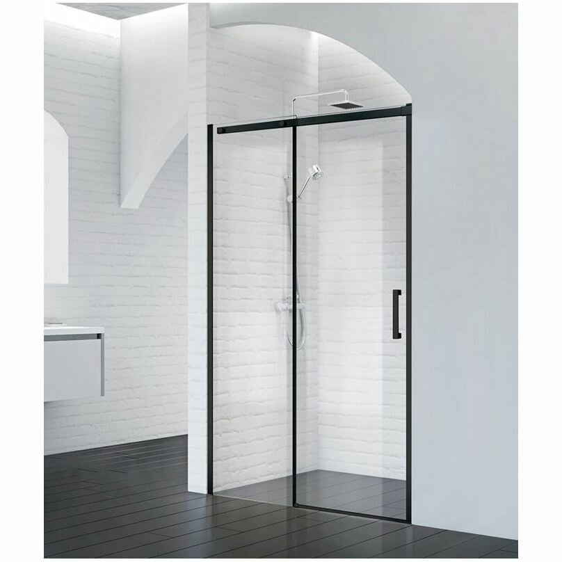 Душевая дверь BelBagno ACQUA-BF-1-120-C-NERO чёрный матовый, стекло прозрачное 8 мм (1200х1950)
