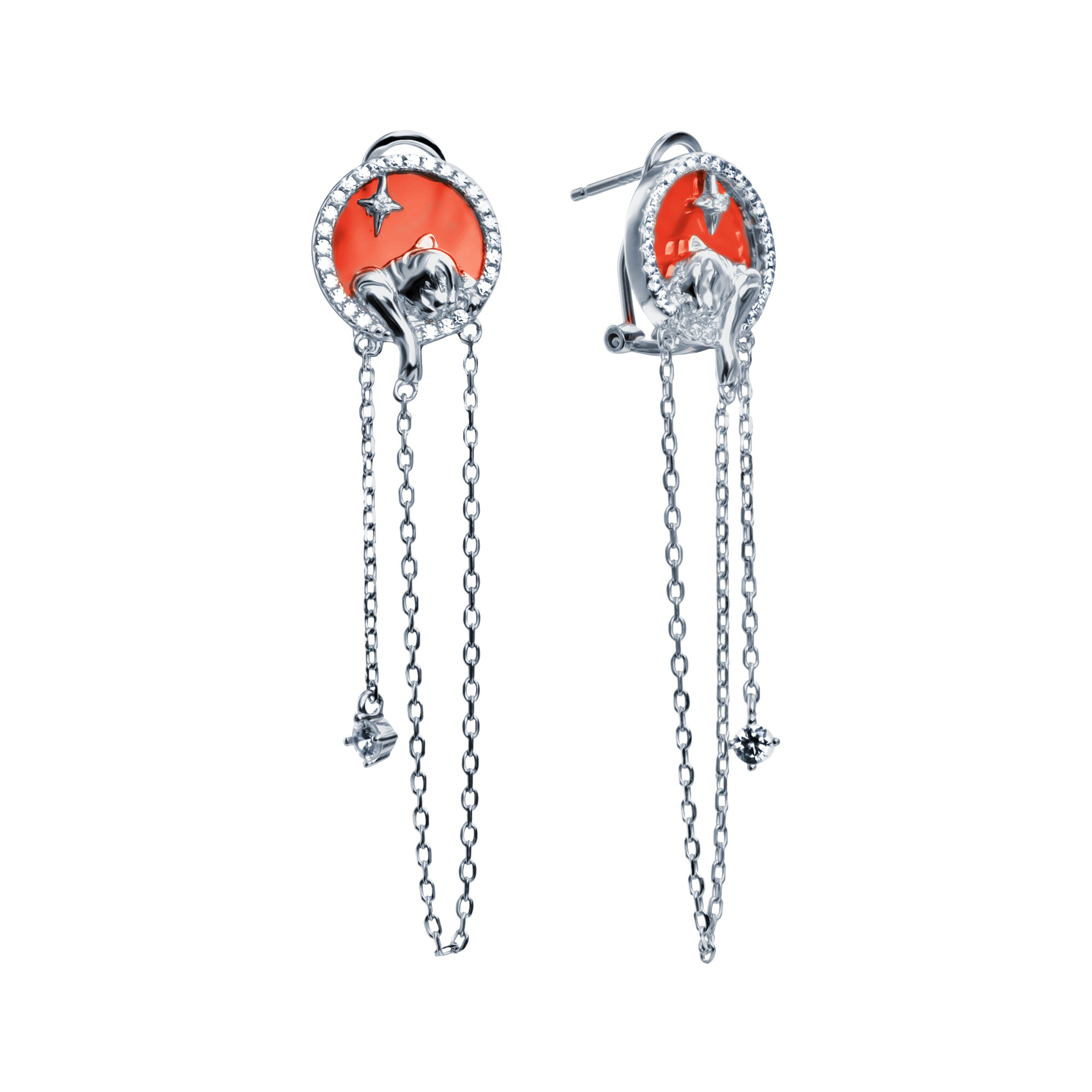Серьги, серебро, 925 проба, агат, фианит