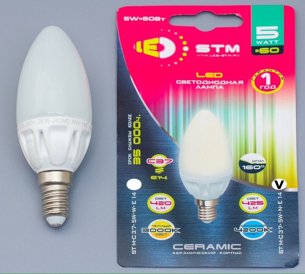 Светодиодная лампа "LED-STM" Premium Ceramic, Свеча С37 5 Вт, Е14, 3000 К, 420Lm