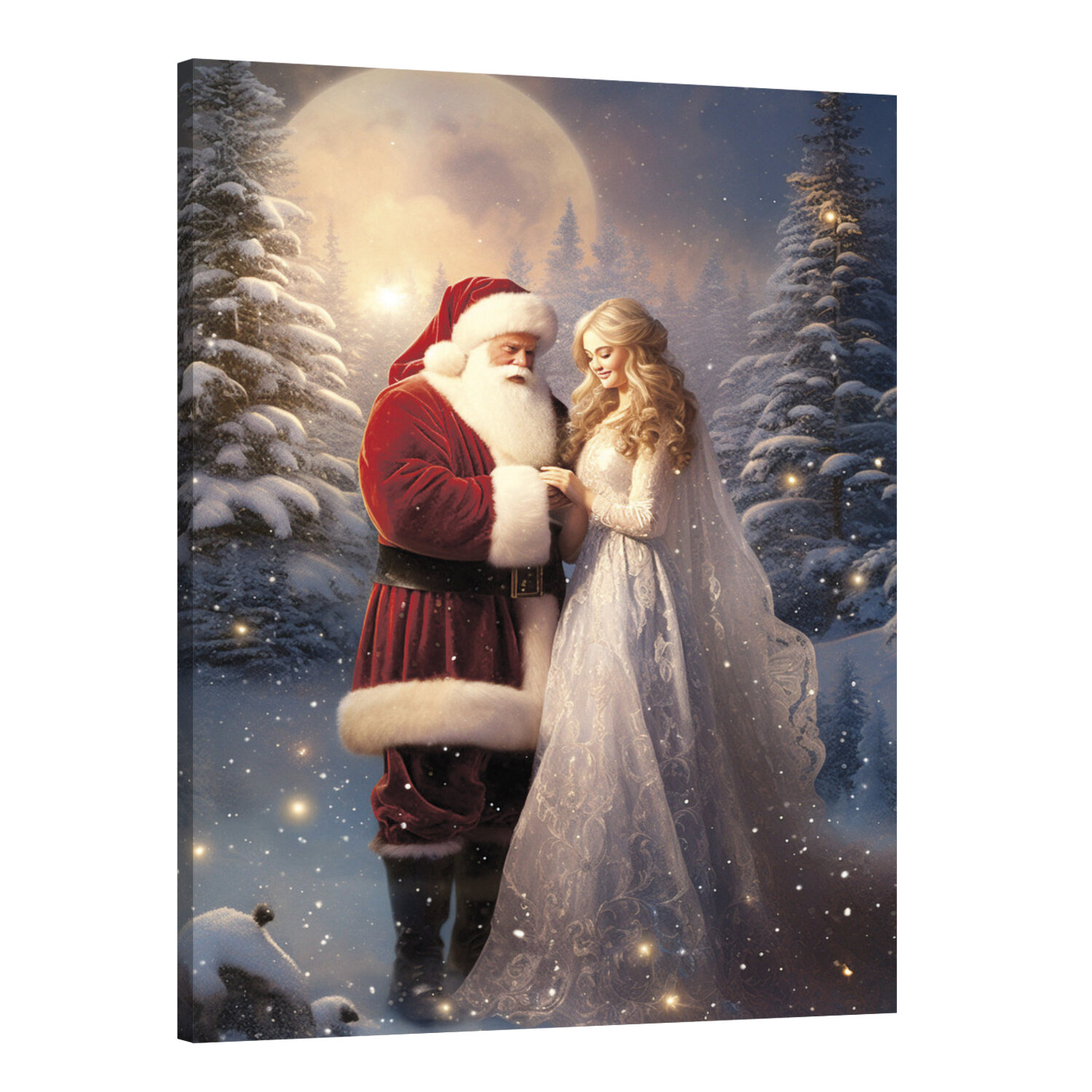 Интерьерная картина 50х70 "Зимний вечер с Дедом Морозом и снегурочкой"