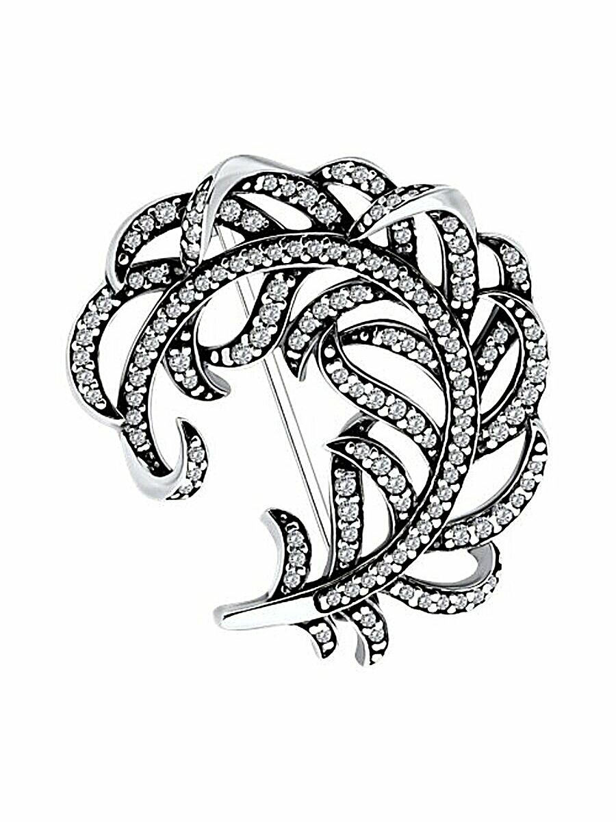 Брошь, серебро, 925 проба, родирование, фианит