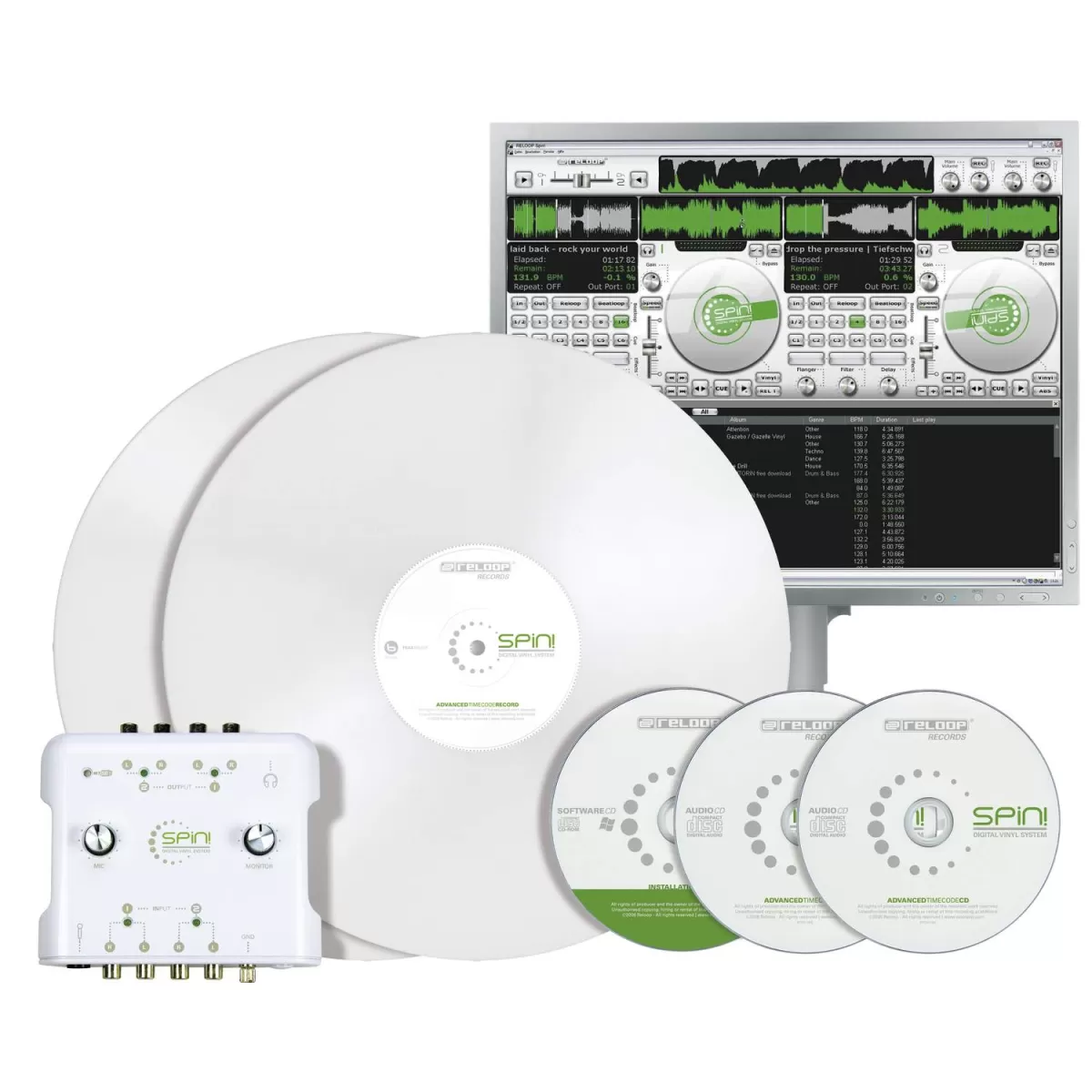 Reloop Bundle Spin! программно-аппаратный комплект таймкодов и цифрового интерфейса для DJ