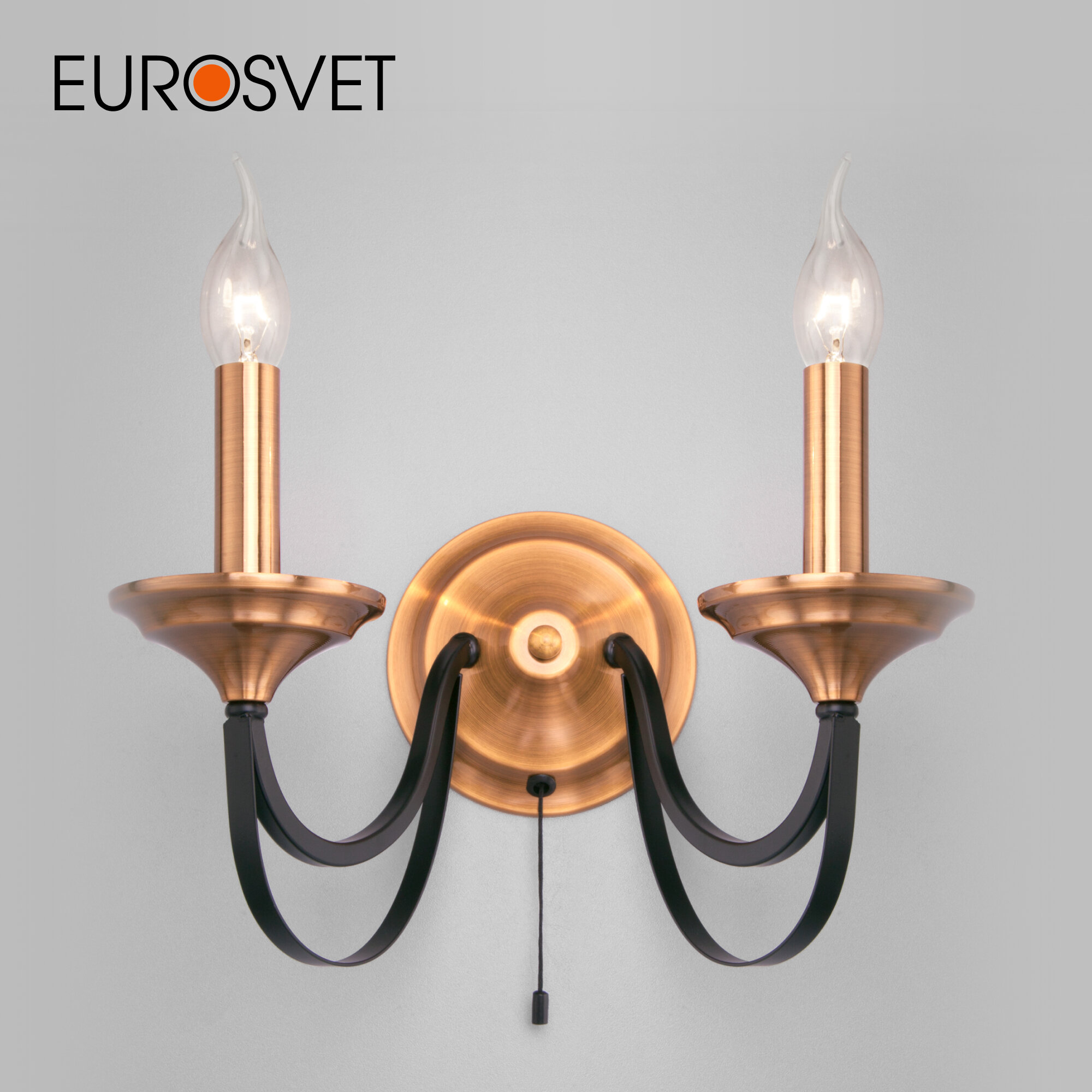 Бра / Настенный светильник Eurosvet Lazzaro 60098/2, E14, 2*60 Вт, с выключателем, цвет черный