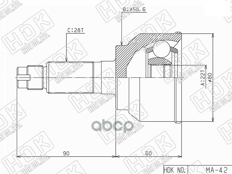 ШРУС наружный к-т (22x58.6x28) Mazda 3 BK 2003-2008 HDK арт. ma-042