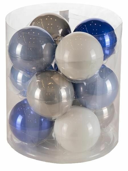 15544 Набор из 12 шаров по 8 см (синего, белого, голубого, серого цветов)