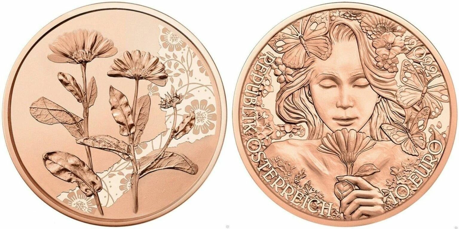 Австрия 10 евро, 2022 Язык цветов - Бархатцы