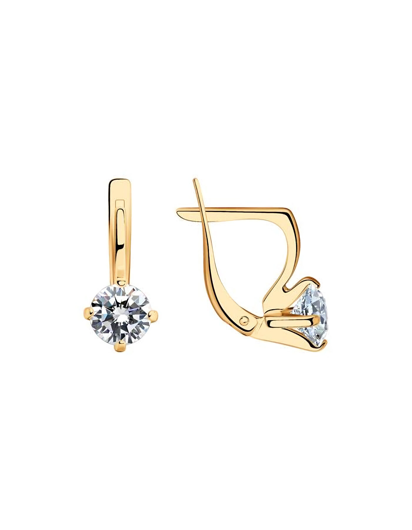 Серьги, серебро, 925 проба, золочение, фианит