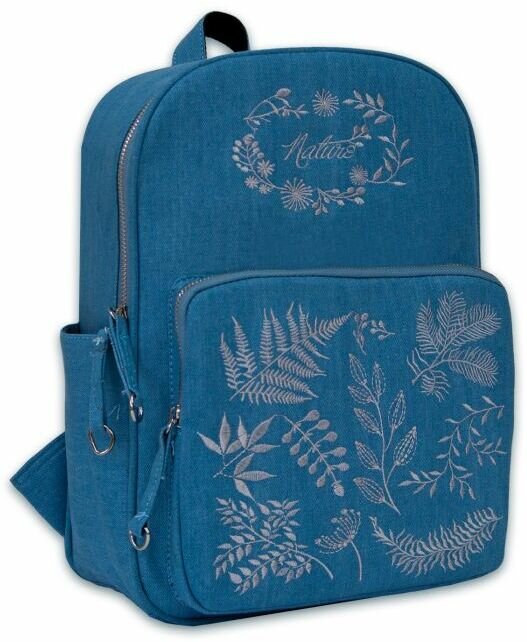 Рюкзак "Веточки голубые" из х/б джинсовой ткани, размер 35 x 26 x 12
