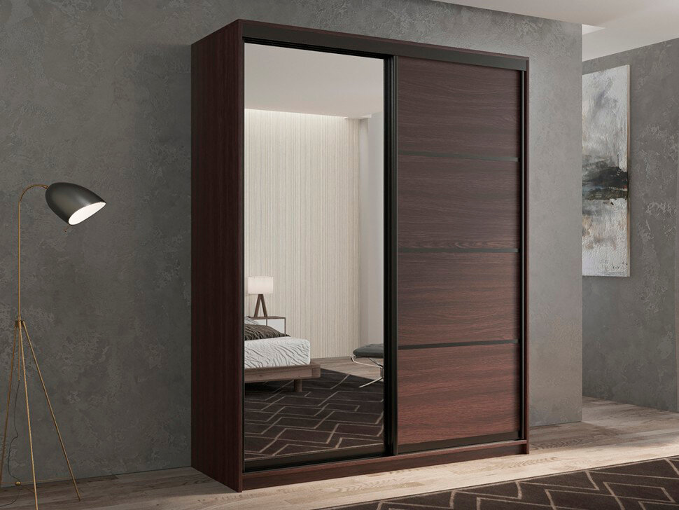Шкаф купе для одежды Ронни 2, МФ-Купе, с зеркалом, 80х60х240, платяной, цвет венге