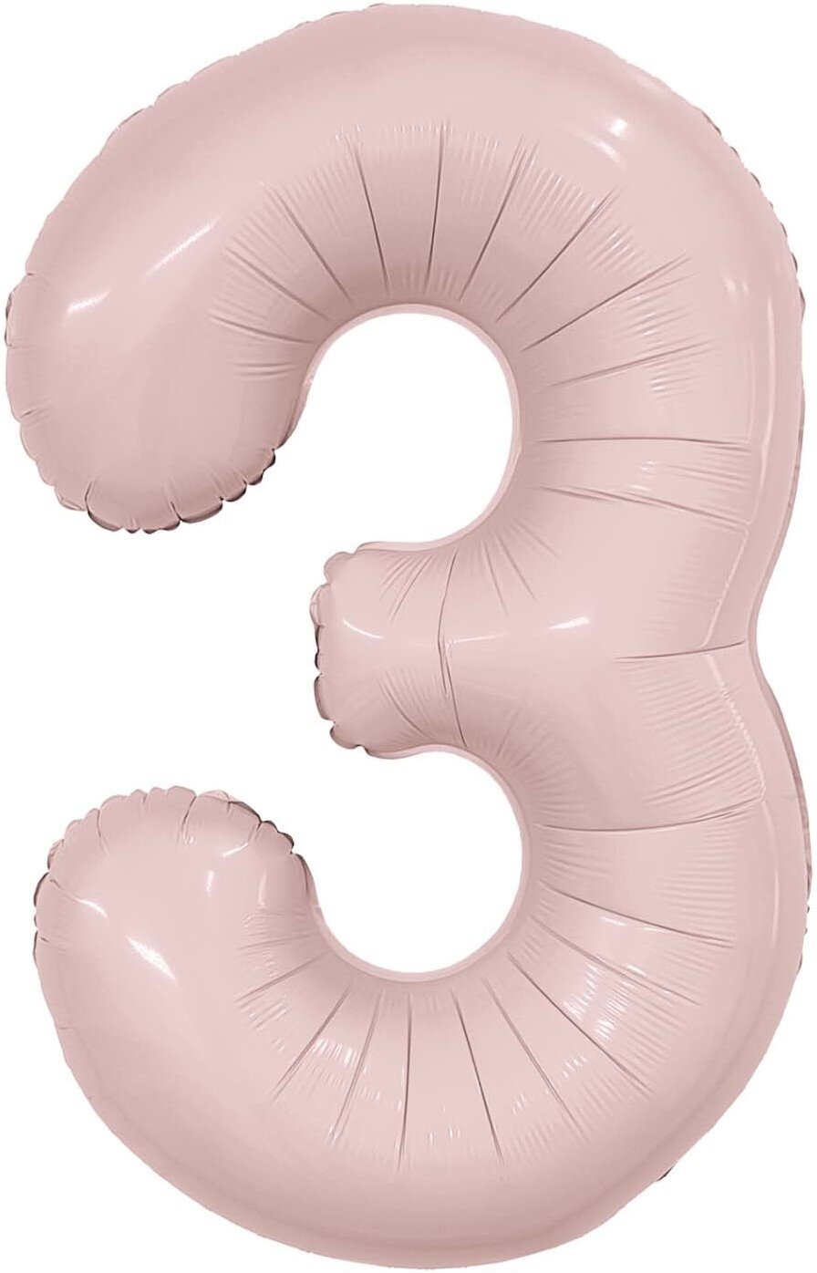 Шар (40'/102 см) Цифра, 3 Slim, Пыльная роза, 1 шт. в уп.