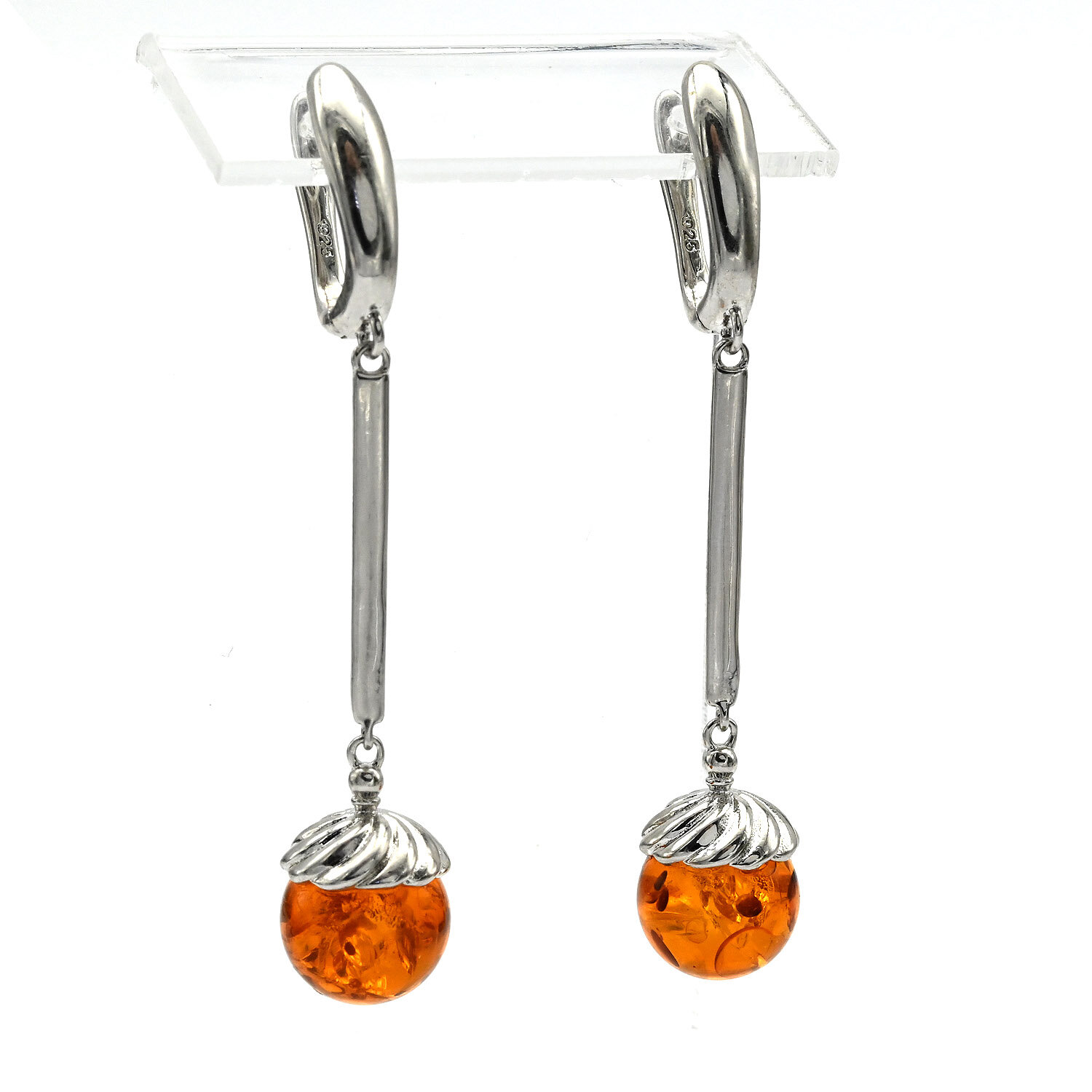 Серьги с подвесками, янтарь