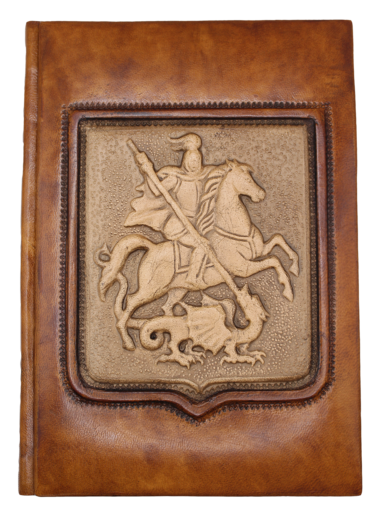 Ежедневник с барельефом "Святой Георгий Победоносец" 15х22 см. Сменный блок страниц.