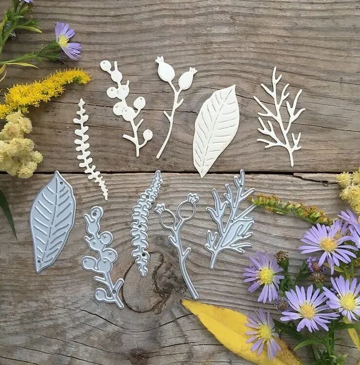 Набор Mini Ножей для вырубки, Шиповник и листья, материал сталь, размер высота 4 см, 5 ножей Нож для вырубки