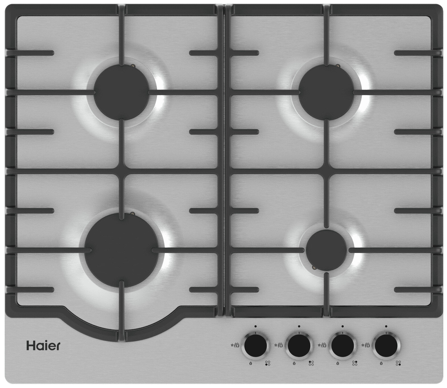 Газовая варочная панель Haier HHX-M64RNX 58 см, 4 конфорки электроподжиг газконтроль, серебристый