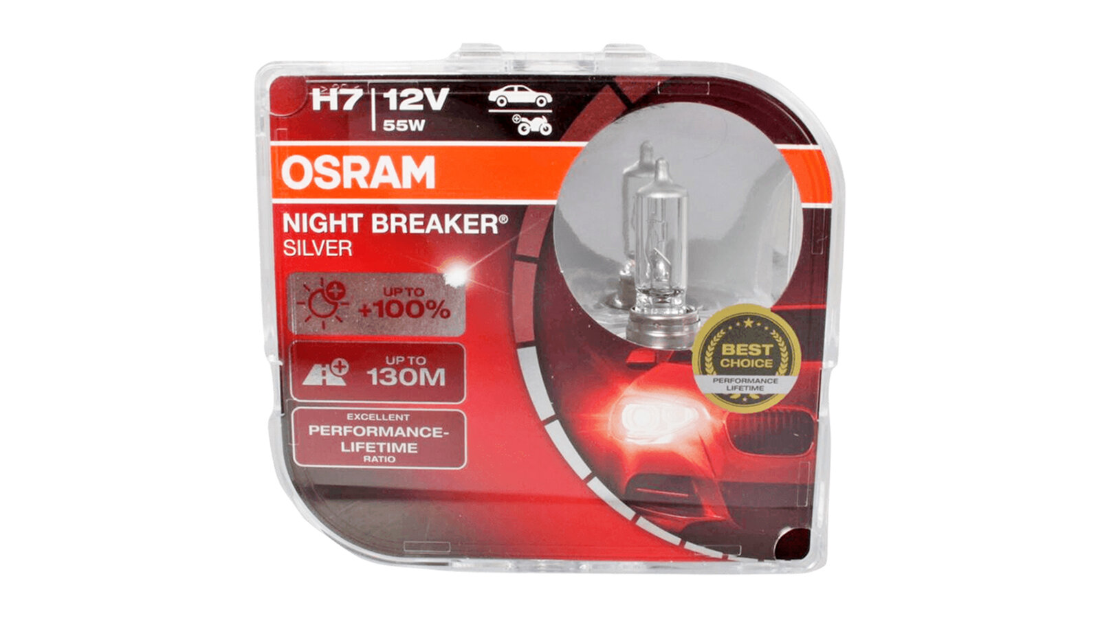Лампа 12Vx55W H7 +100% OSRAM NIGHT BREAKER SILVER 2 штуки комплект