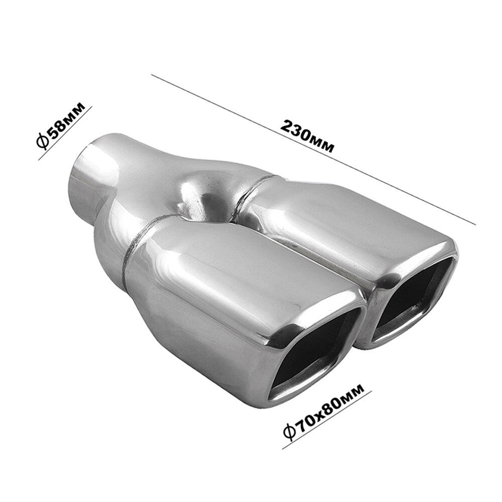 Насадка на глушитель универсальная двойная Dвх 58, Dвых 2х80х70mm (длин 230мм) из нержавеющей стали