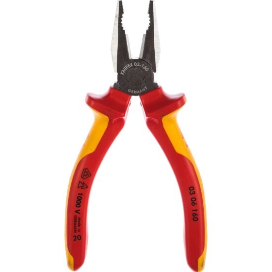 Плоскогубцы комбинированные Knipex 0306160SB с двухкомпонентными диэлектрическими рукоятками, VDE, хромированные 160 mm