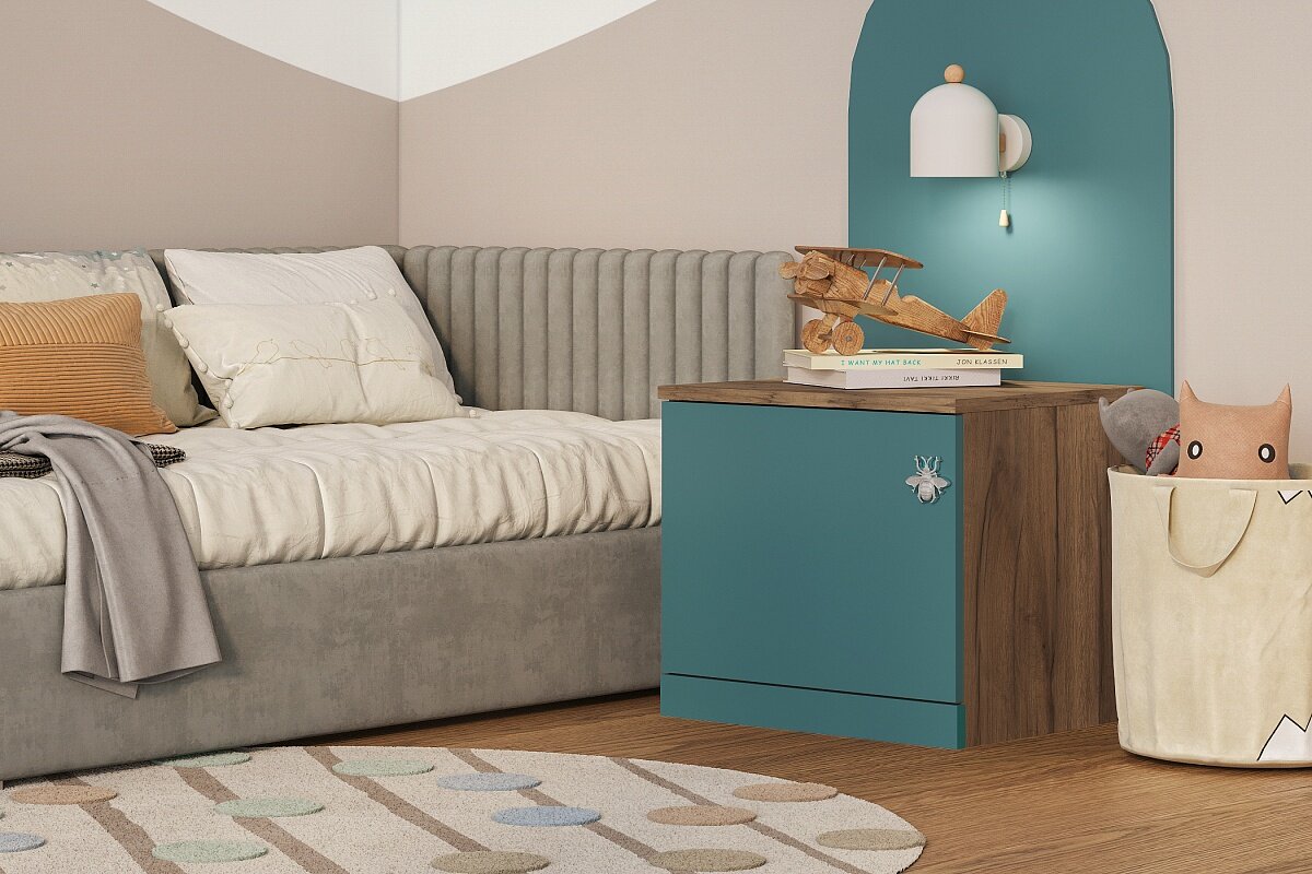 Тумба прикроватная МебельЛэнд24 Скарабей - 1 МДФ Аквамарин 45x38x40 синий