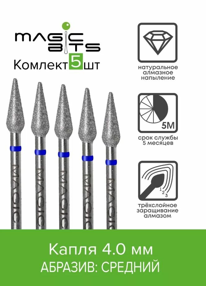 Набор фрез Алмазная капля педикюрная (средняя) 5шт