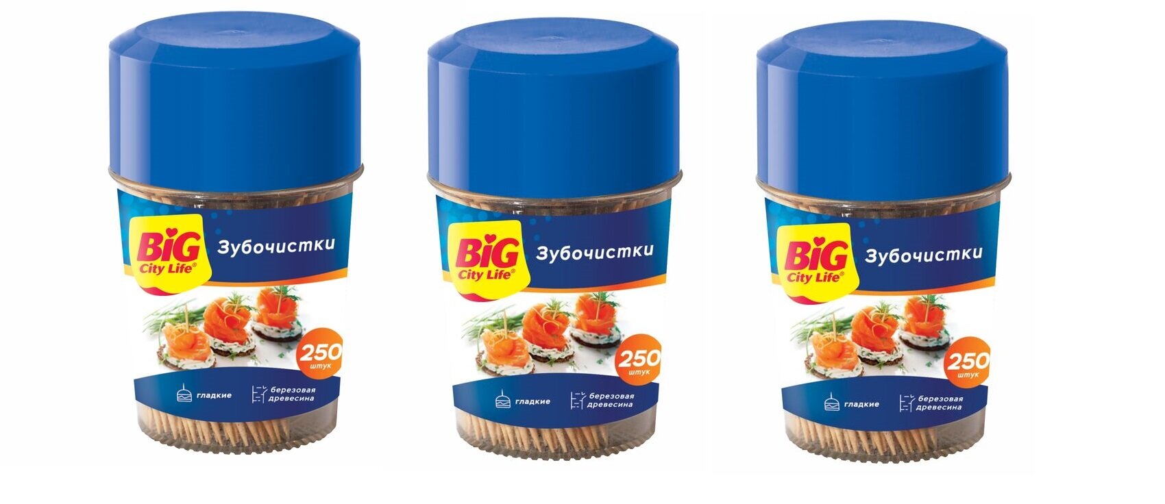 Зубочистки BIG City деревянные, 250 шт, 3 уп