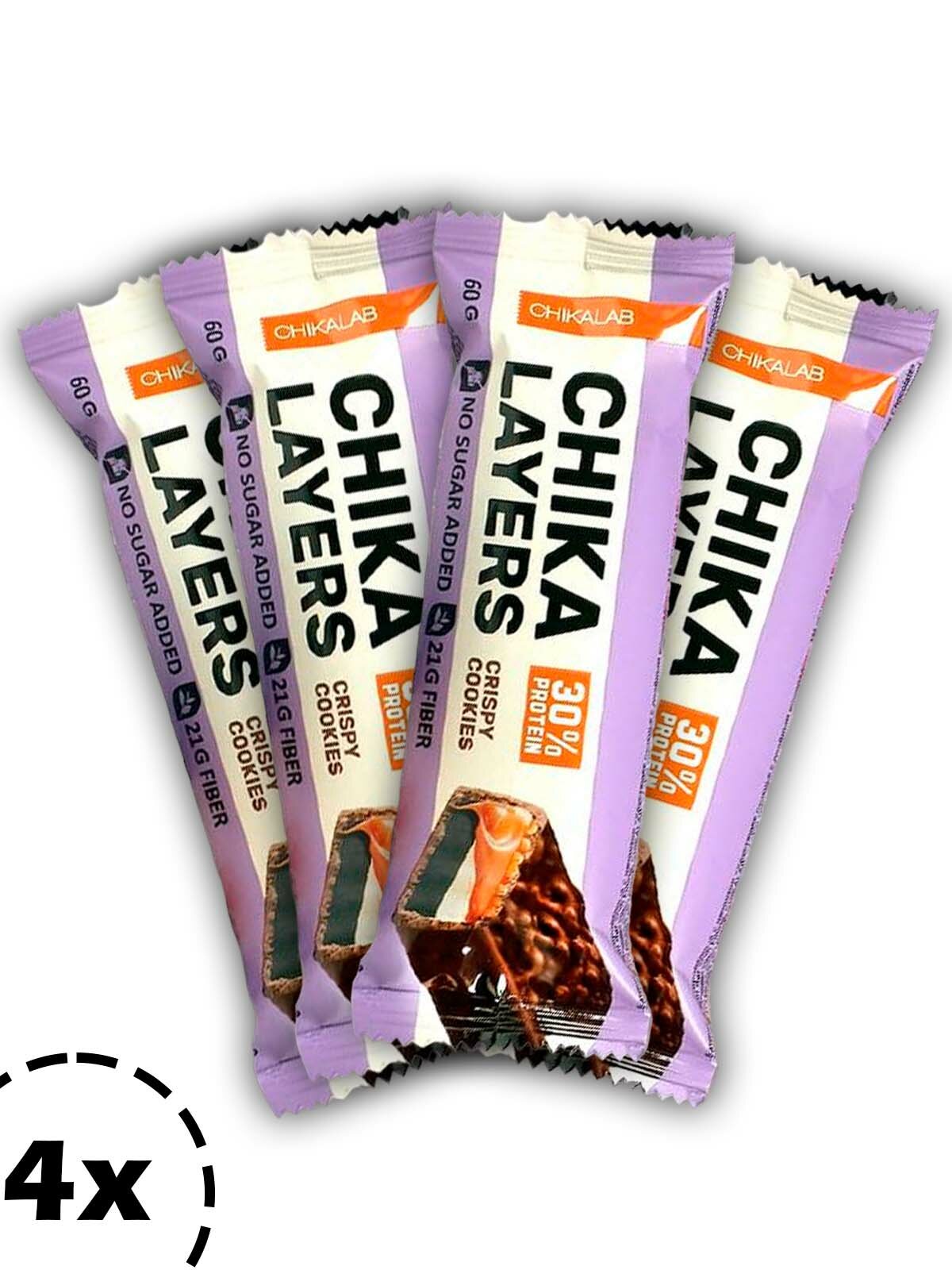Протеиновый батончик Chikalab Chika Layers 4 x 60 г, Хрустящее печенье с двойным шоколадом
