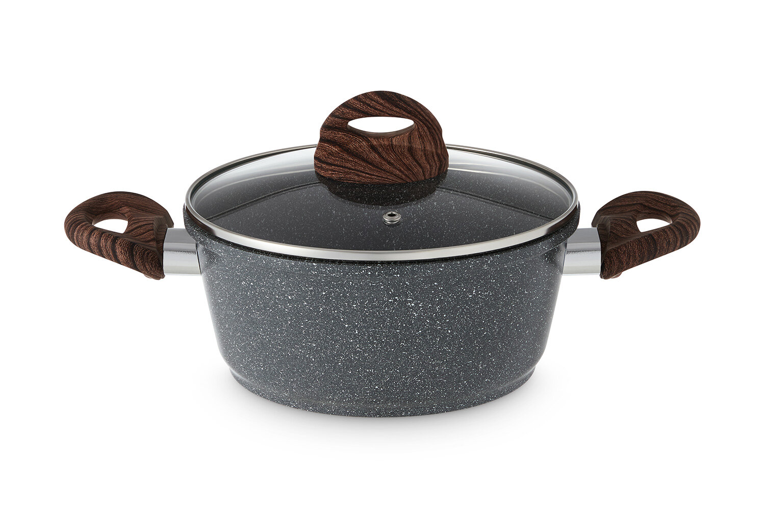 Кастрюля с крышкой BERKRAFT Luna М-2Л, 2 л, алюминий, цвет серый/коричневый