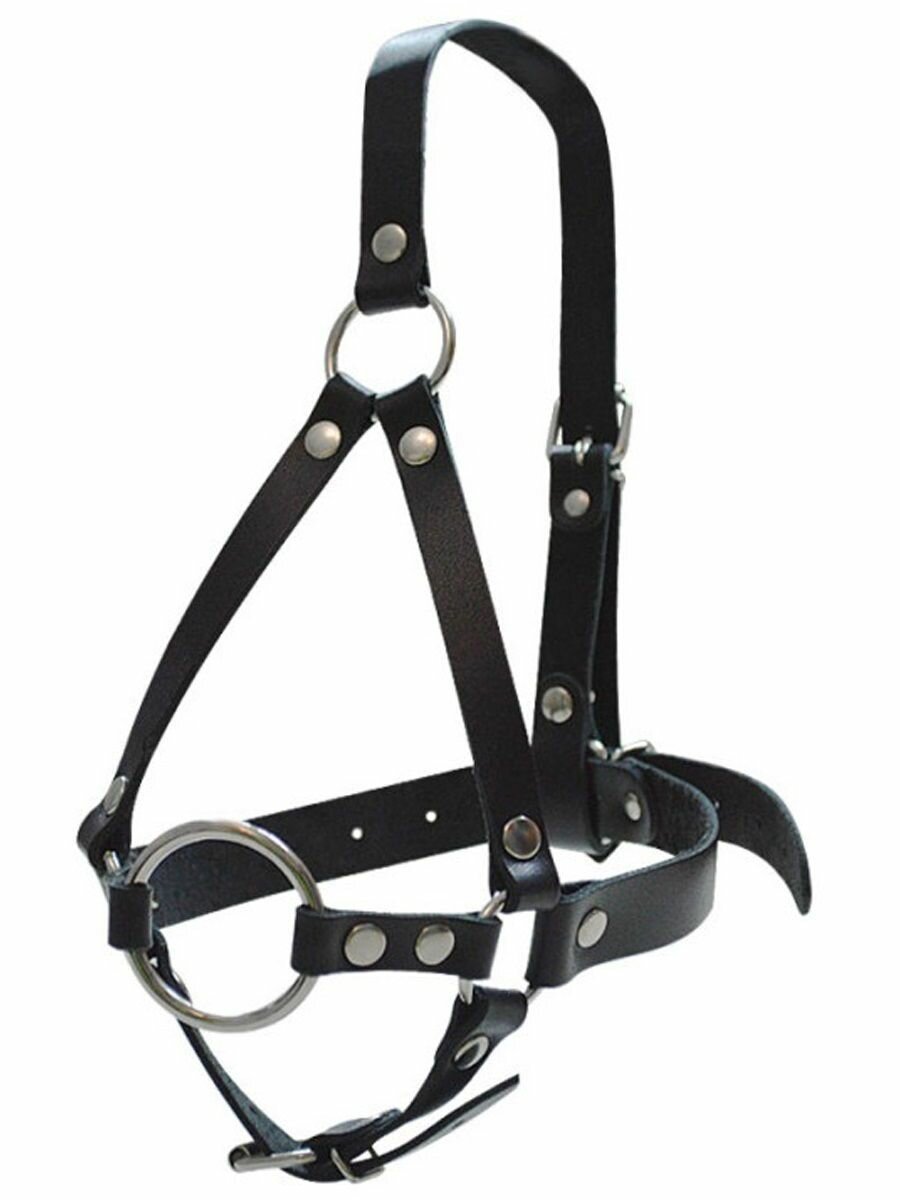 Кляп-рамка с металлическим кольцом и кожаной сбруей на голову, 4.5см