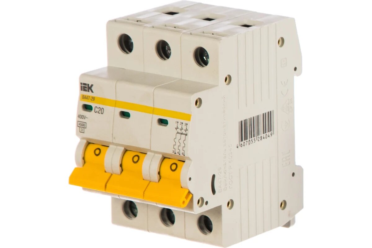 Выключатель автоматический модульный 3п C 20А 4.5кА ВА47-29 KARAT IEK MVA20-3-020-C