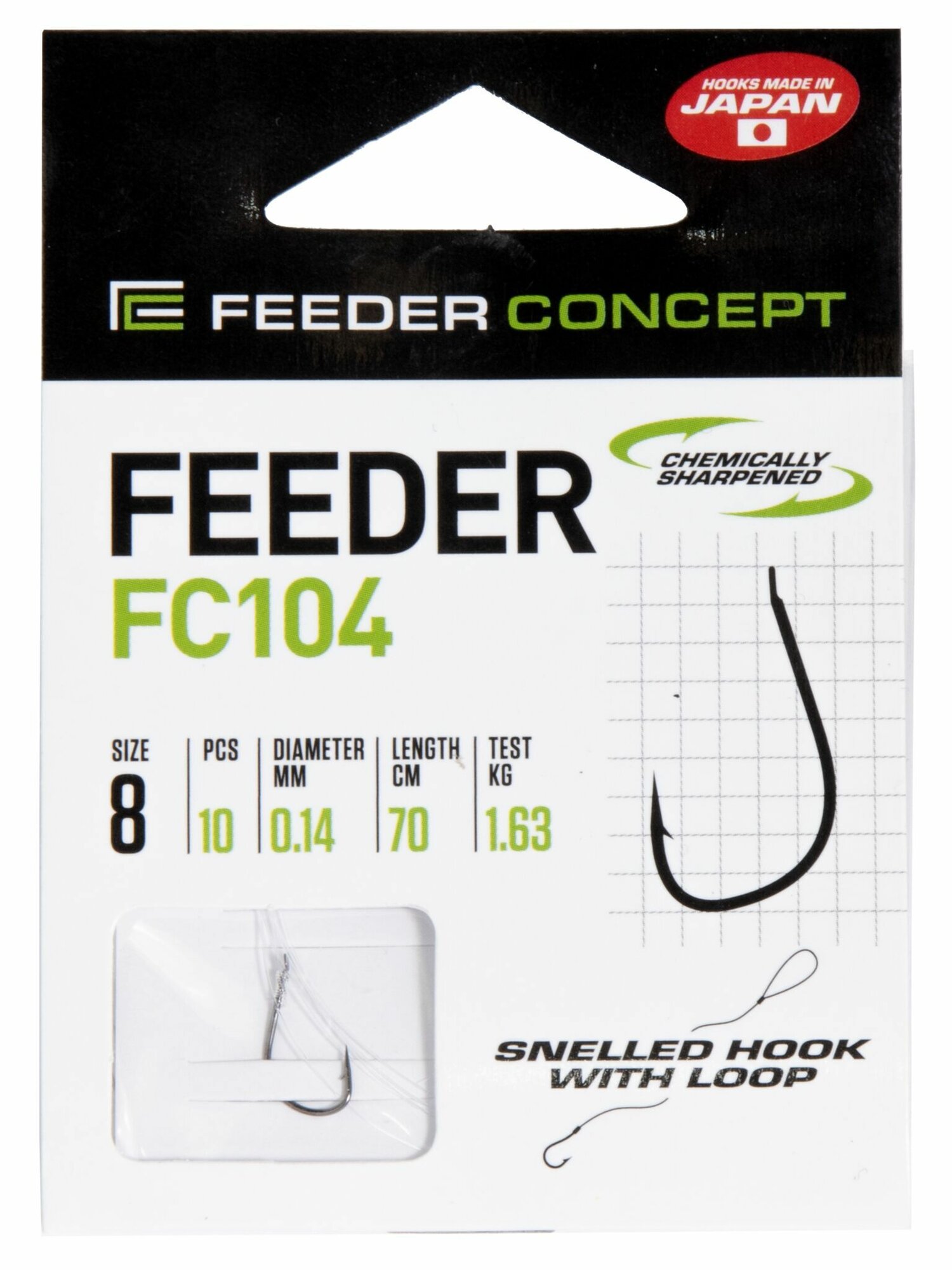 Крючки с поводком FC FEEDER сер. FC104 70см, разм.8, 0,14мм 10шт.