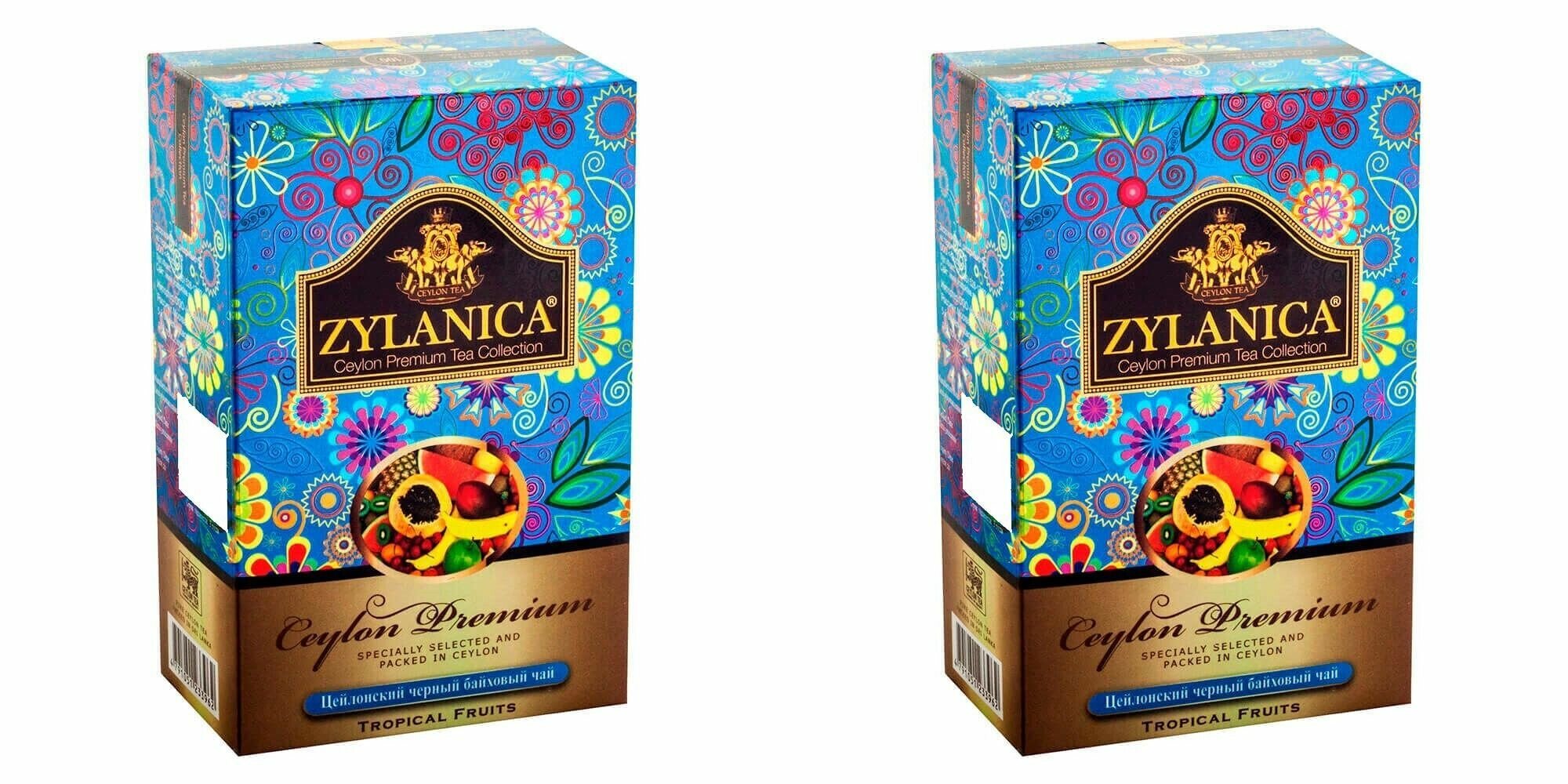 Zylanica Чай листовой "Ceylon Premium Collection", Тропические фрукты, черный, 100 гр, 2 шт
