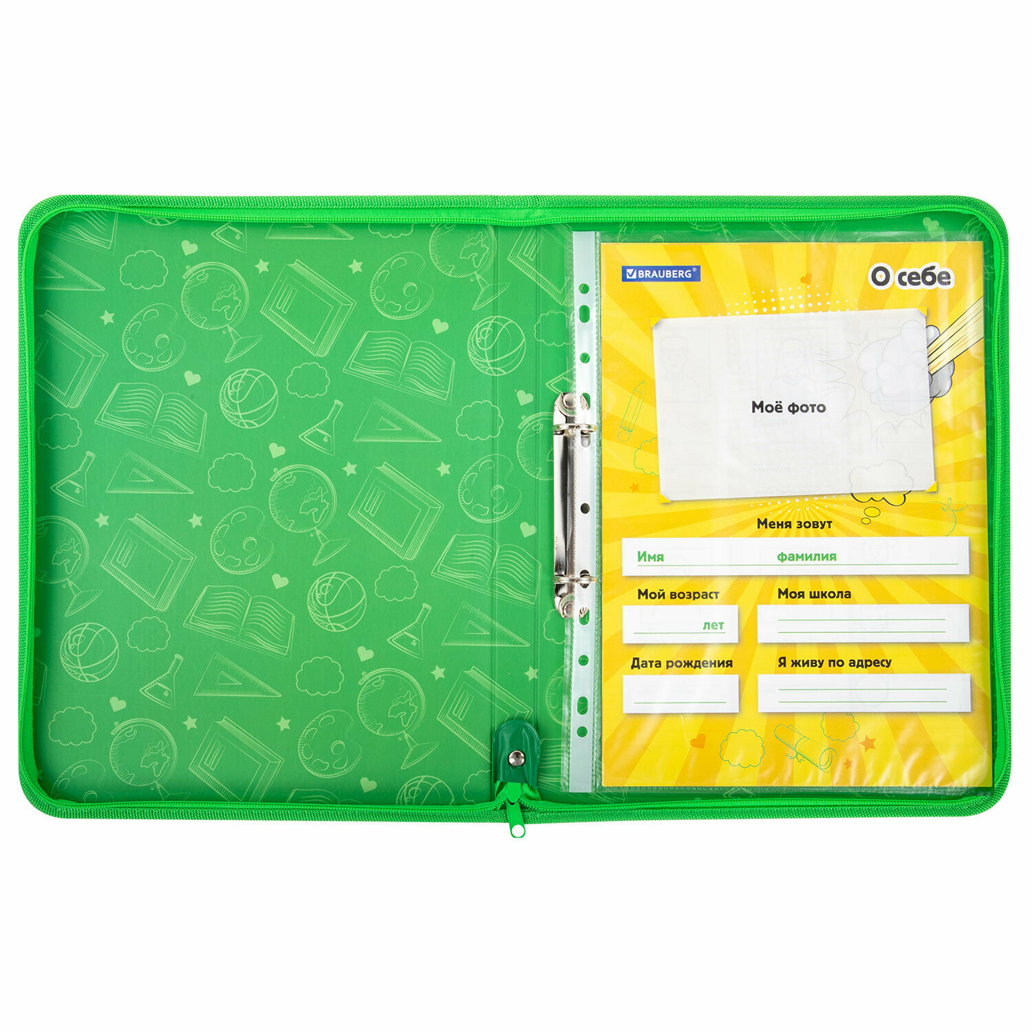 Папка-портфолио школьника, А4, на молнии, 8 вкладышей, обложка твёрдая, отличники, BRAUBERG, 115244