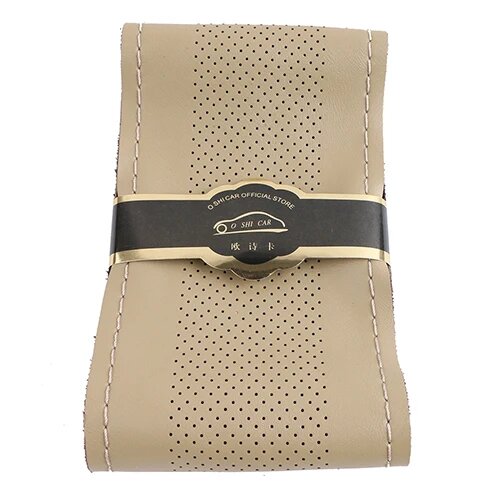 Верхний чехол на руль из натуральной кожи, дышащий дизайн/автомобильный чехол с оплеткой, 38cm Beige