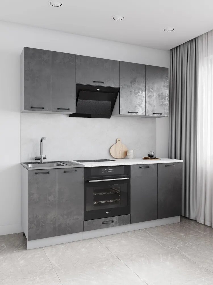 Кухня Стайл серая прямая гарнитур 2 м без столешницы, ЛДСП/МДФ