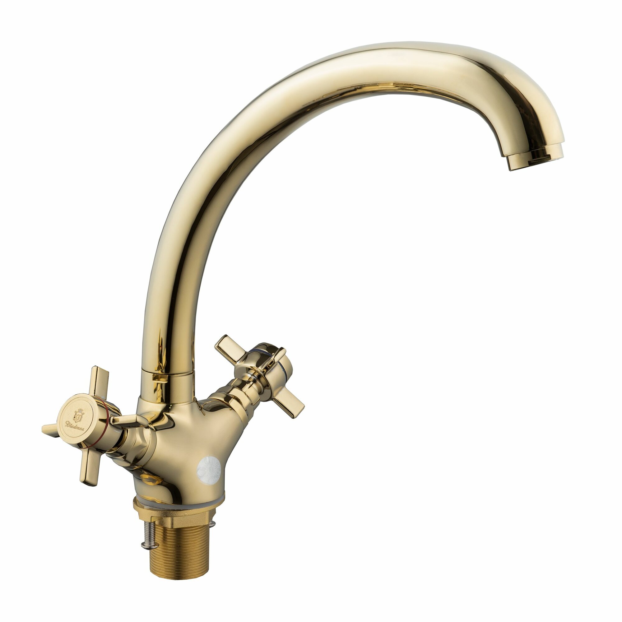 Смеситель для кухни с вентильными ручками и высоким изливом, золото