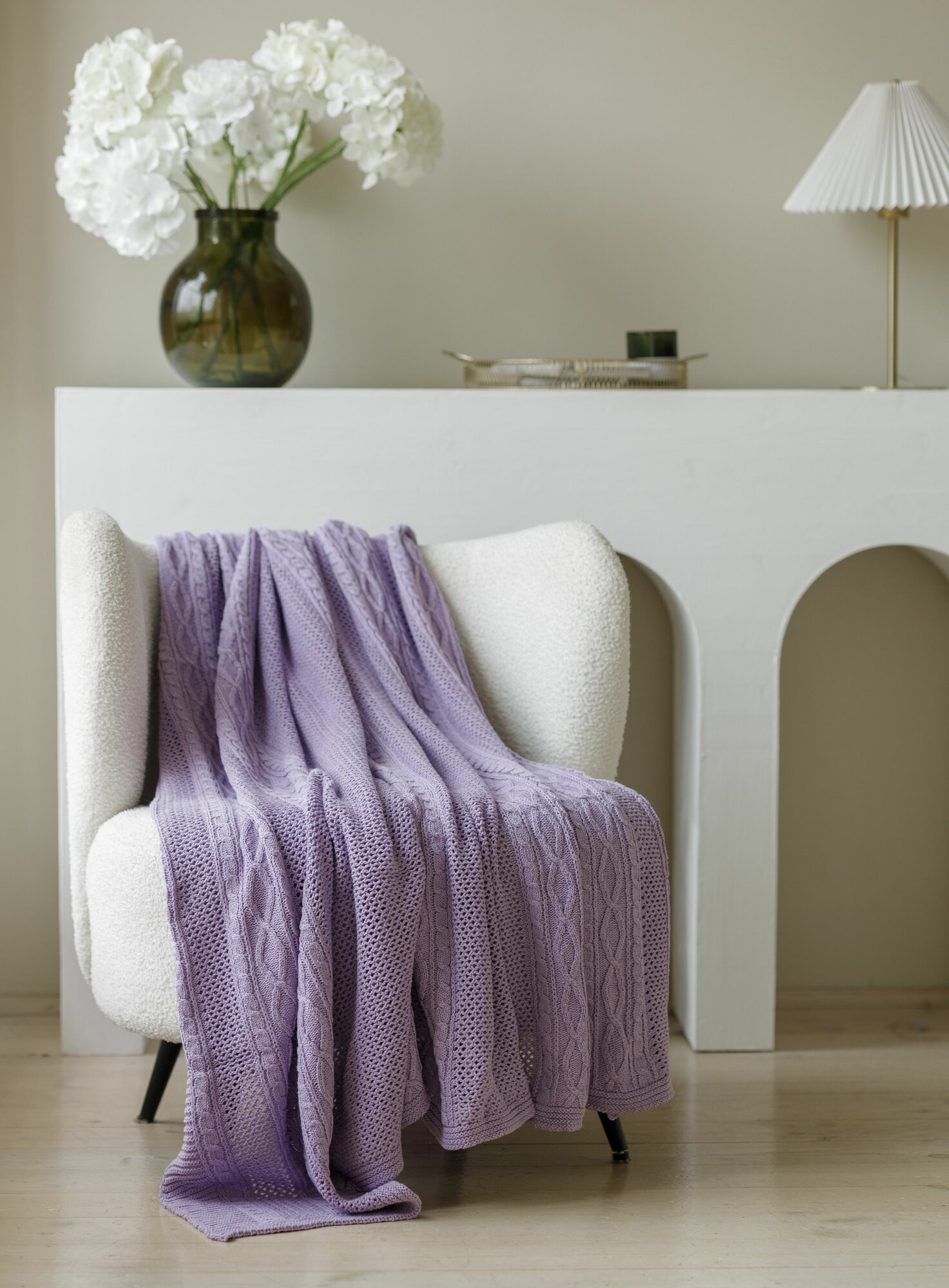 Плед DECADE home, хлопок, вязанный, 1,5-спальный, 200х150 см, для уюта дома и дачи