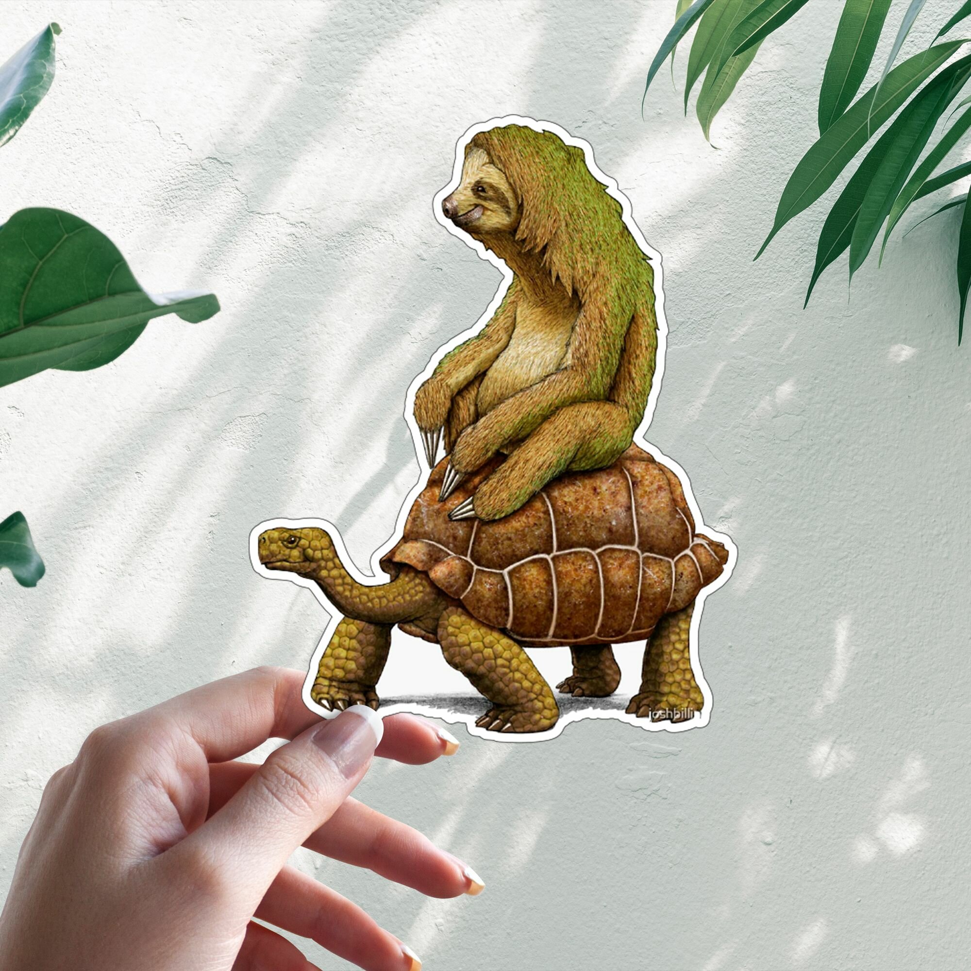 Наклейка Ленивец на черепахе 20см