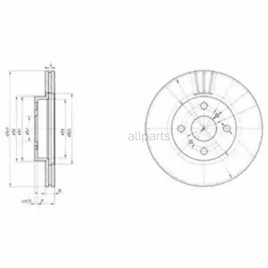 DELPHI BG3520 Диск тормозной (Спереди) Toyota Probox 02-14 / Succeed 02-14 / Vitz 99-05 / bB 00-05