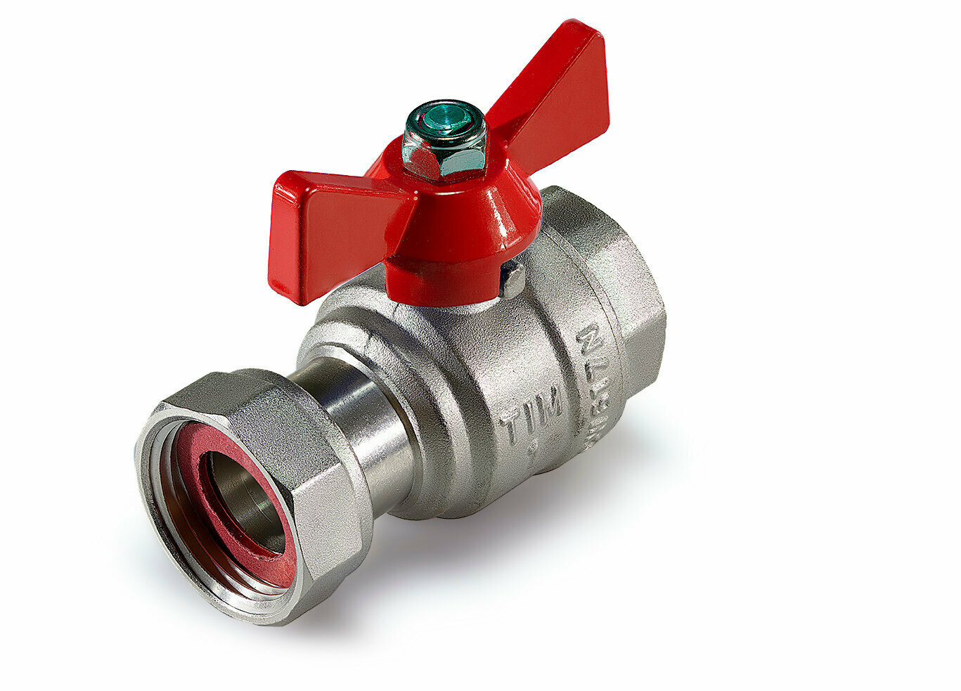 Кран шаровой с накидной гайкой TIM - 3/4" (ВР/НГ, ручка-бабочка красная)