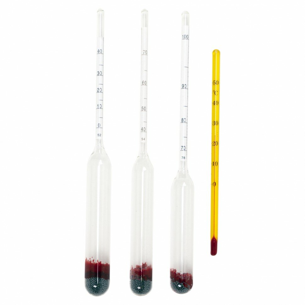 Набор ареометров + термометр в деревянном футляре ГОСТ